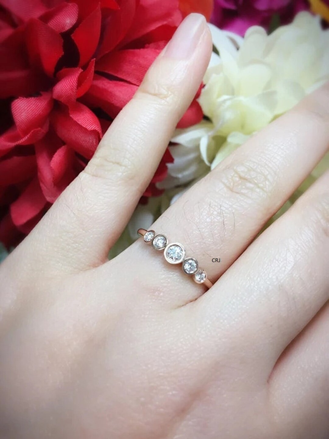 Bezel Set Diamond Band in 14k Gold / Bezel Set Diamond Ring / Simple ...