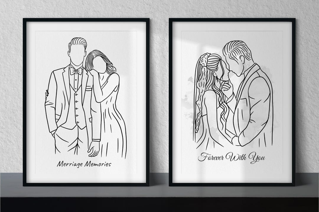 Line Drawing Custom, Engagement Wedding Gifts, Anniversary Gift, Couple ...