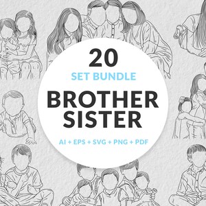 20 Set Bundle Happy Sibling Brother and Sister Kids Child Hand Drawn ...