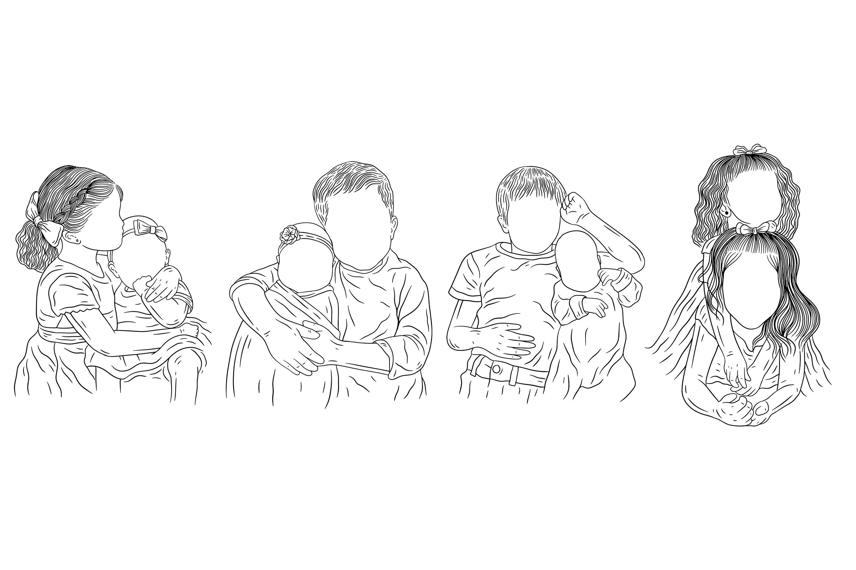 20 Set Bundle Happy Sibling Family Daughter and Son Child Hand Drawn ...