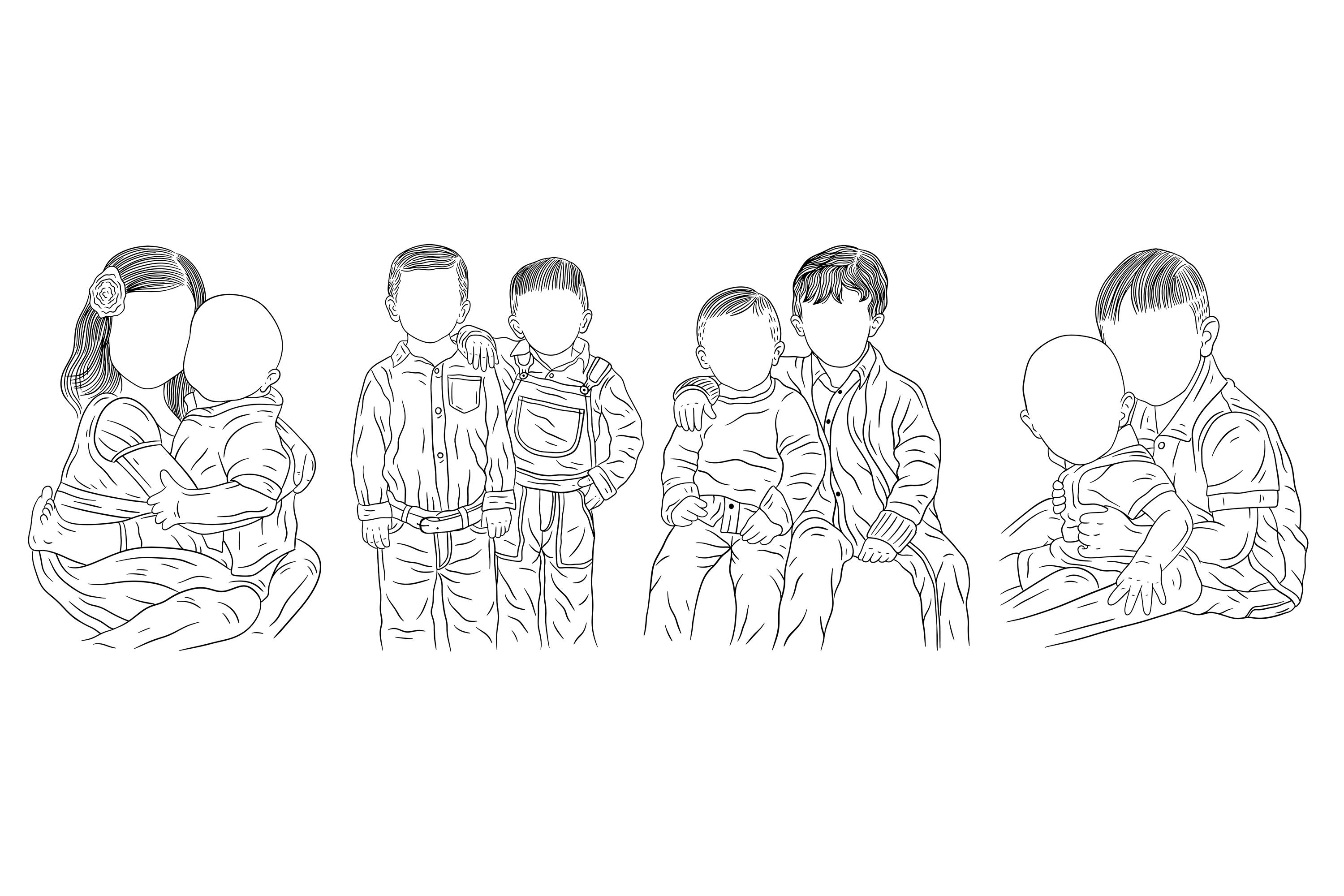 20 Set Bundle Happy Sibling Family Daughter and Son Child Hand Drawn ...