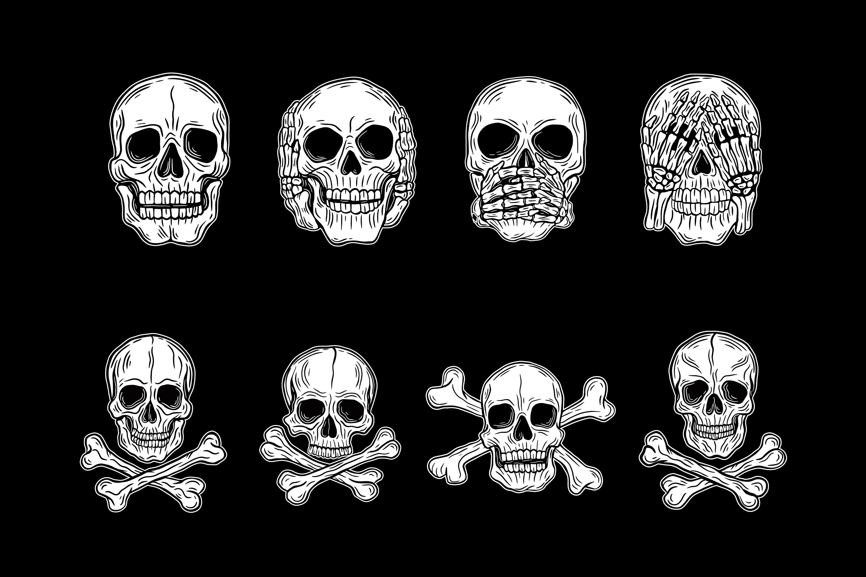 48 Bundle Dark Art Skull Bone Horror Tattoo Crossbone Skull Svg Bundle ...