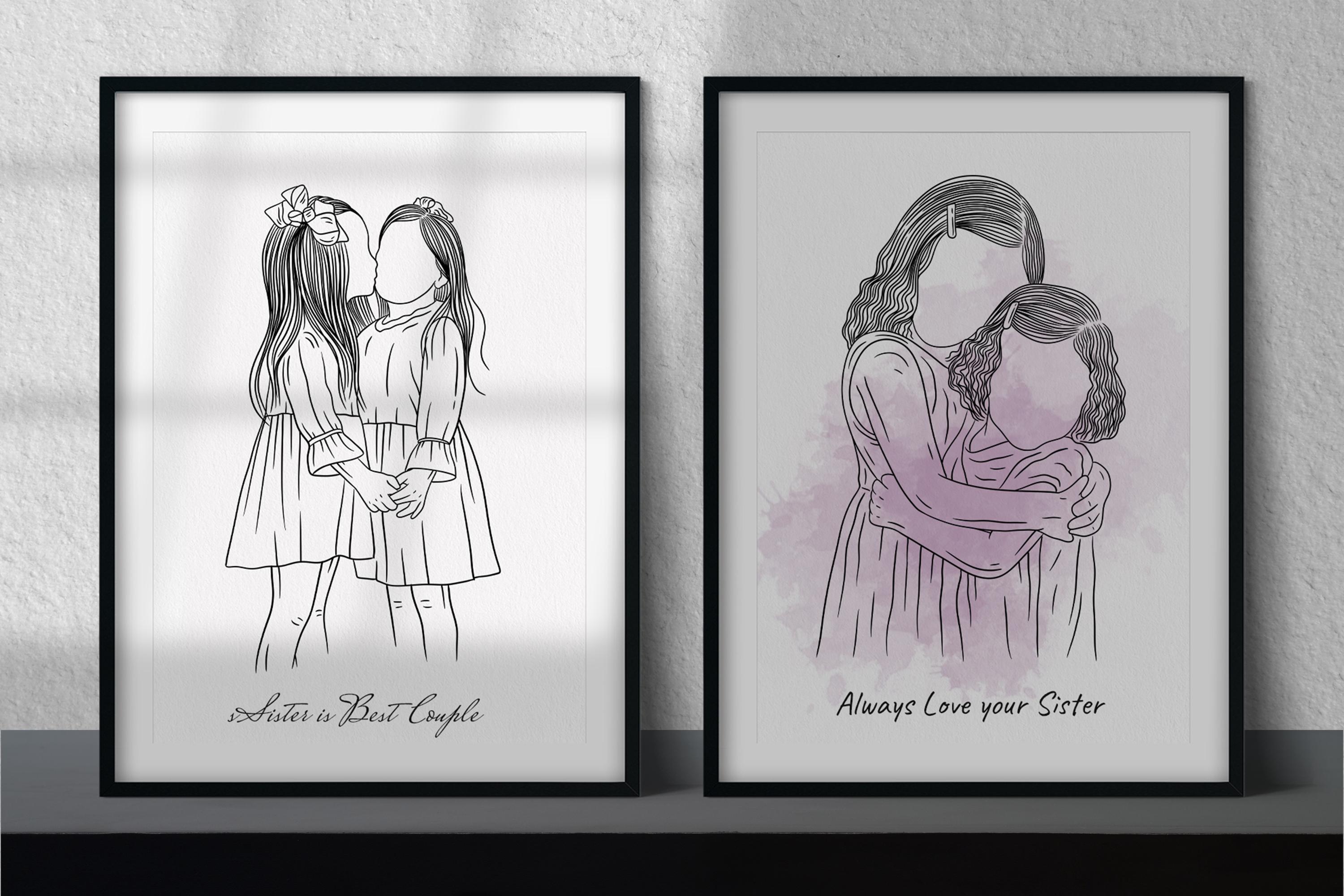 Custom Brother Little Brother Line Art, Brothers Gift, Family Wall Art ...