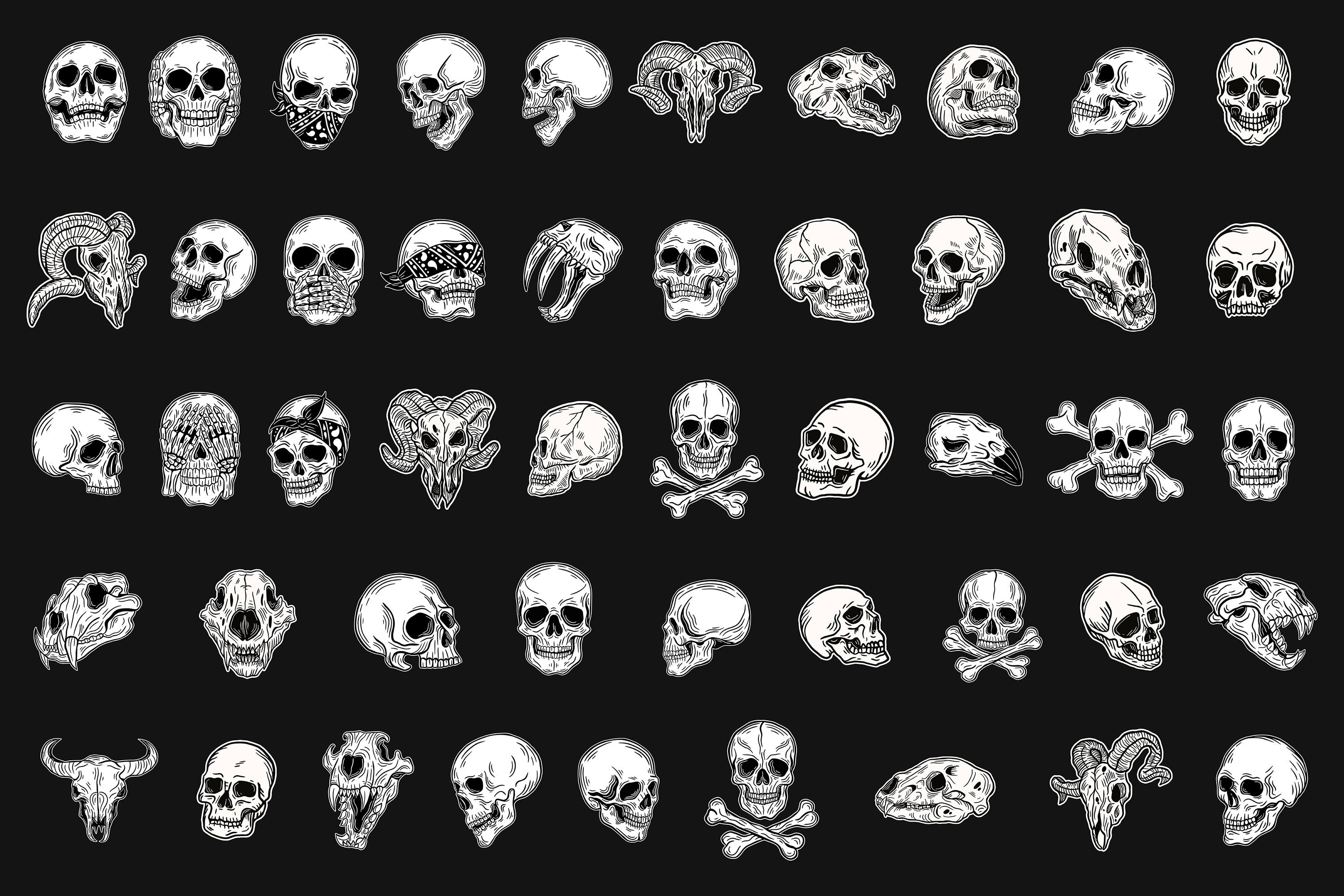 48 Bundle Dark Art Skull Bone Horror Tattoo Crossbone Skull Svg Bundle ...