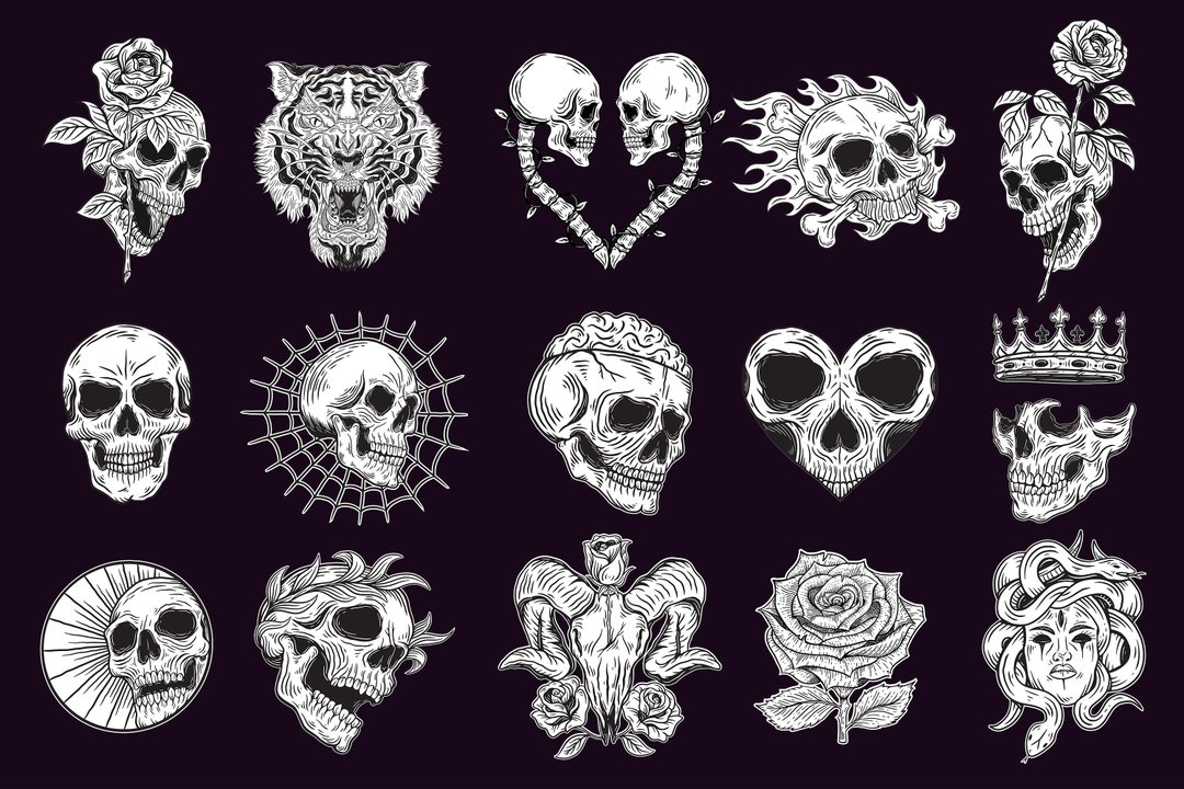 15 Bundle Dark Art Skull Bone Horror Tattoo Beast Skull Set Svg Clipart ...