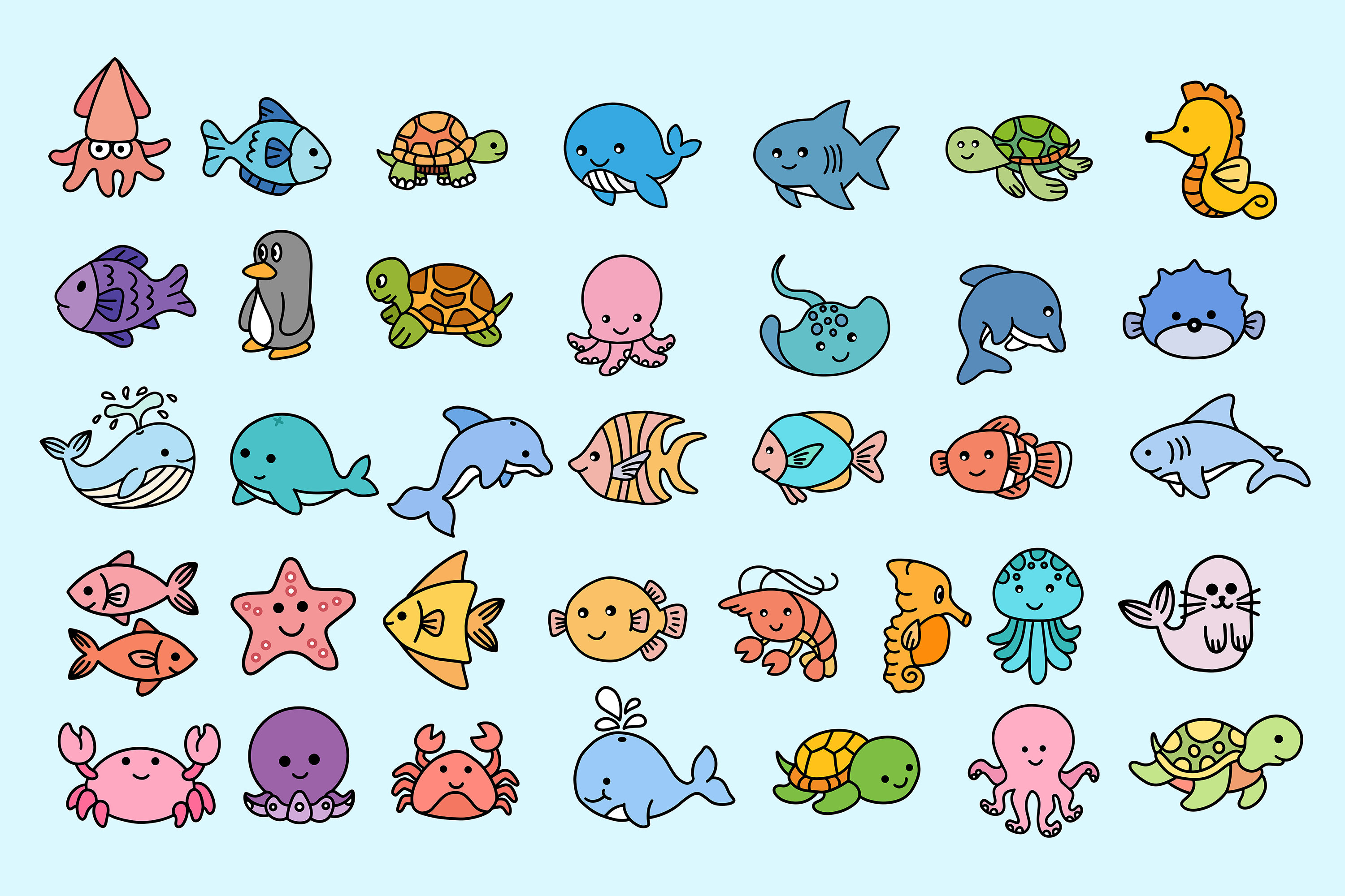 36 Set Bundle Cute Baby Sea Life Ocean Animal Underwater Creature Fish ...