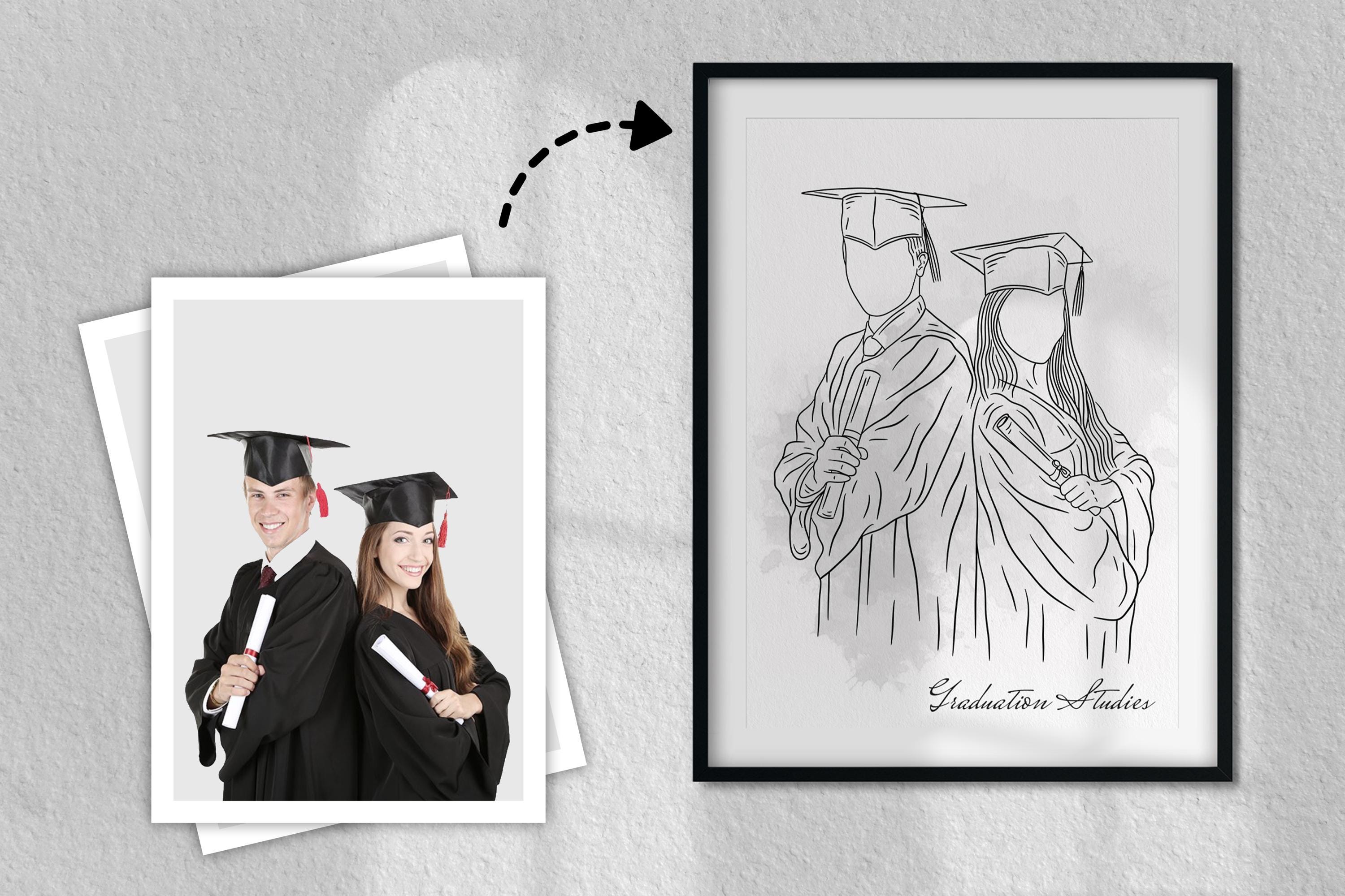 Custom Graduation Portrait, Custom Line Drawing, Graduation Present ...