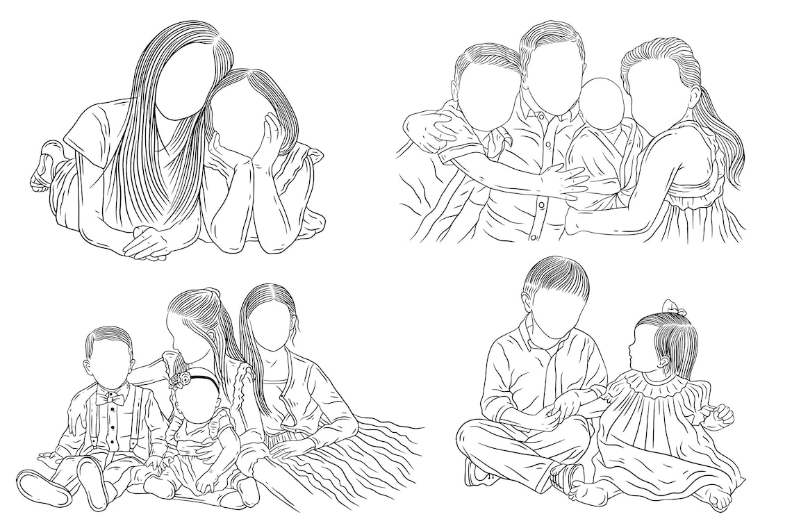 20 Set Bundle Happy Sibling Brother and Sister Kids Child Hand Drawn ...