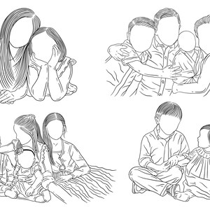 20 Set Bundle Happy Sibling Brother and Sister Kids Child Hand Drawn ...