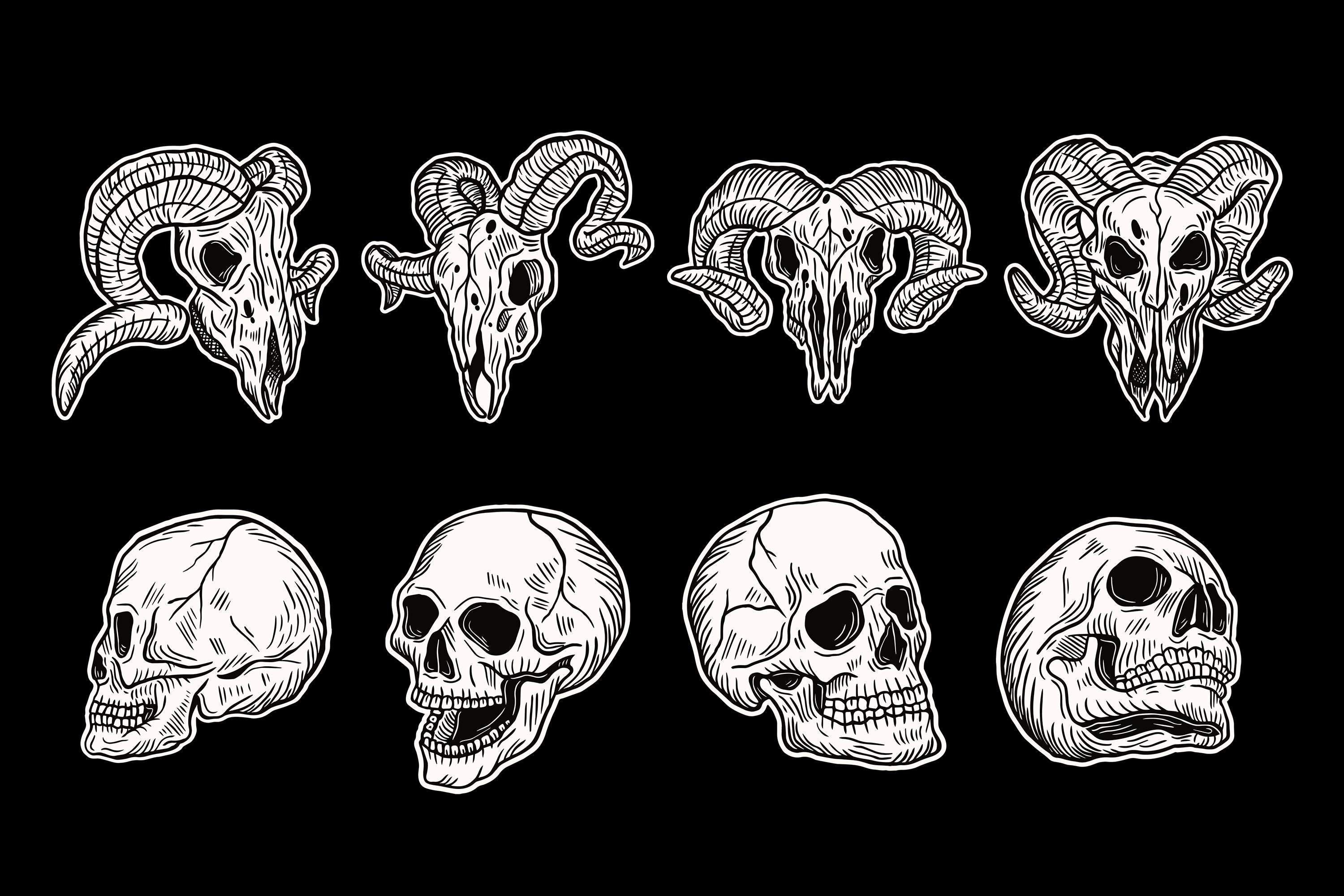 48 Bundle Dark Art Skull Bone Horror Tattoo Crossbone Skull Svg Bundle ...