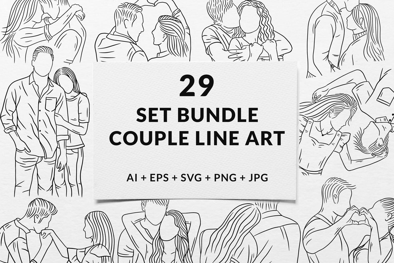 29 Bundle Happy Couple in Love, Romantic, Lovers, Line Art Hand Drawn ...