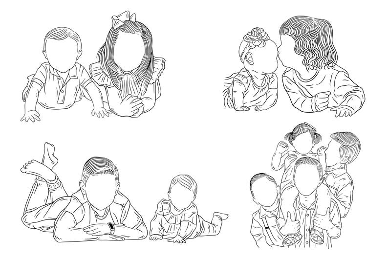 20 Set Bundle Happy Sibling Brother and Sister Kids Child Hand Drawn ...