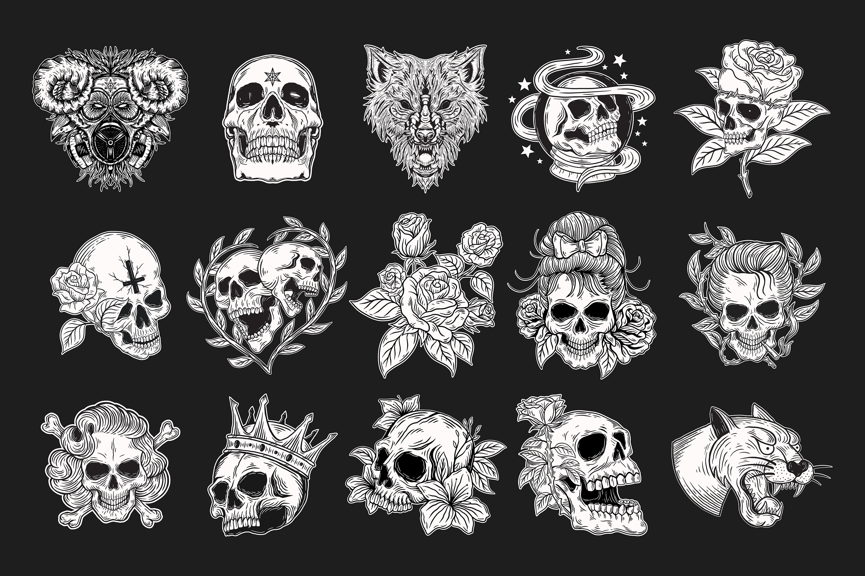 15 Bundle Dark Art Skull Bone Horror Tattoo Beast Skull SVG, Skull ...