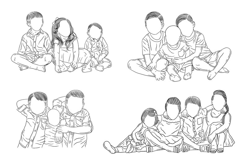 20 Set Bundle Happy Sibling Brother and Sister Kids Child Hand Drawn ...