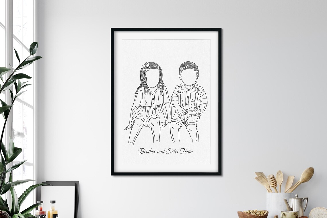 Custom Brother Little Brother Line Art, Brothers Gift, Family Wall Art ...