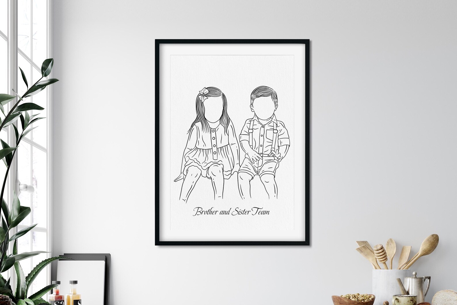 Custom Brother Little Brother Line Art, Brothers Gift, Family Wall Art ...