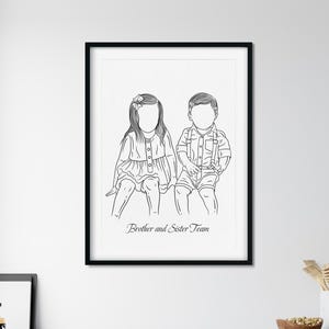 Custom Brother Little Brother Line Art, Brothers Gift, Family Wall Art ...