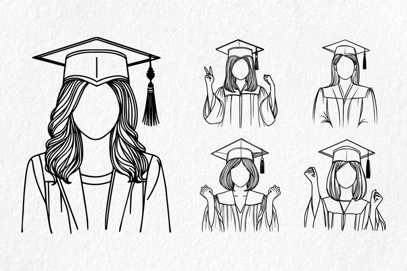 30 Bundle Line Art Happy Graduation Girl Celebrate Pose Use Gown Art ...