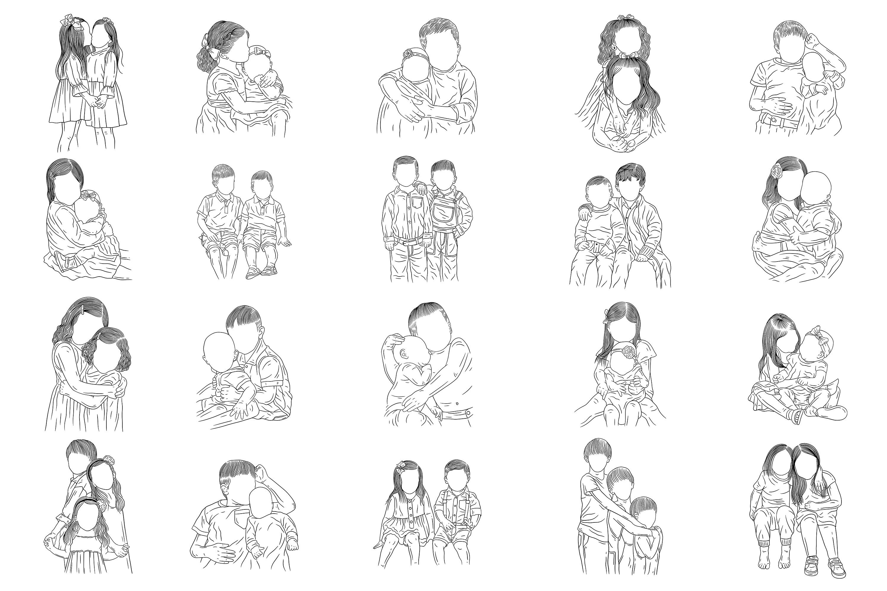 20 Set Bundle Happy Sibling Family Daughter and Son Child Hand Drawn ...