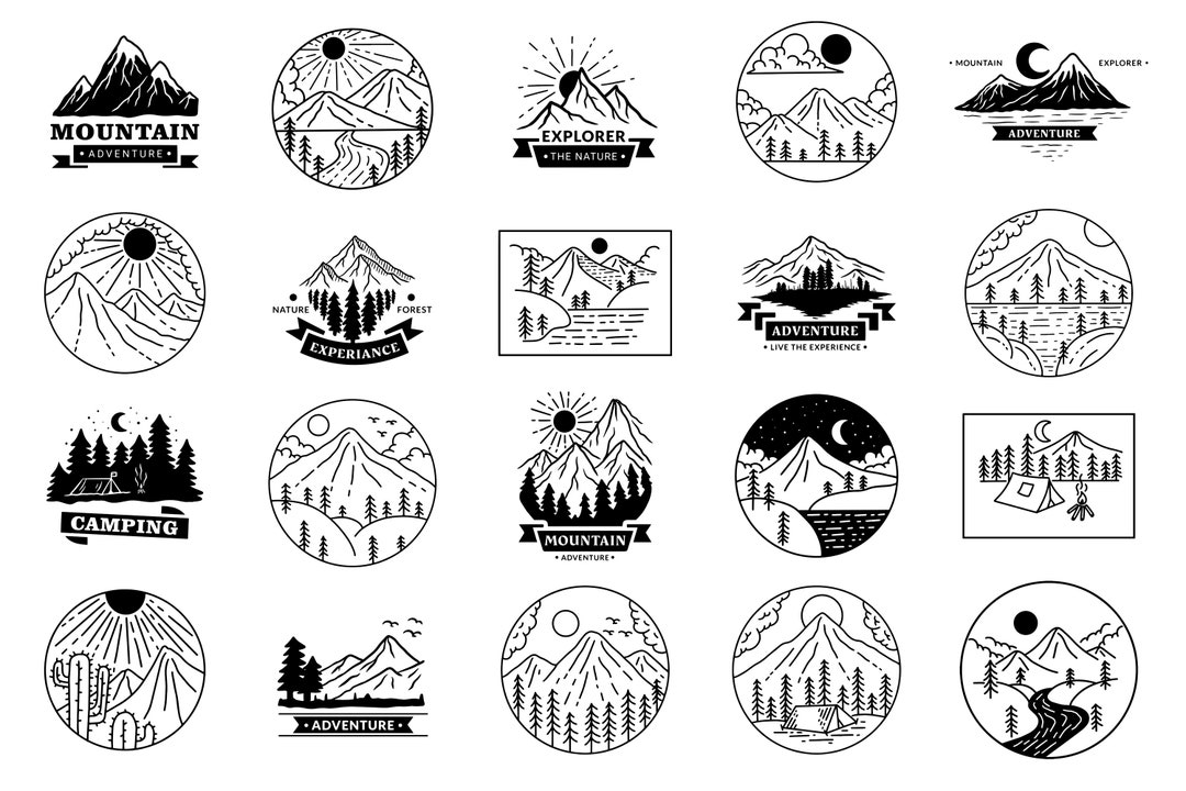 20 Collection Adventure Badges Logo Camping Mountain Explorer ...