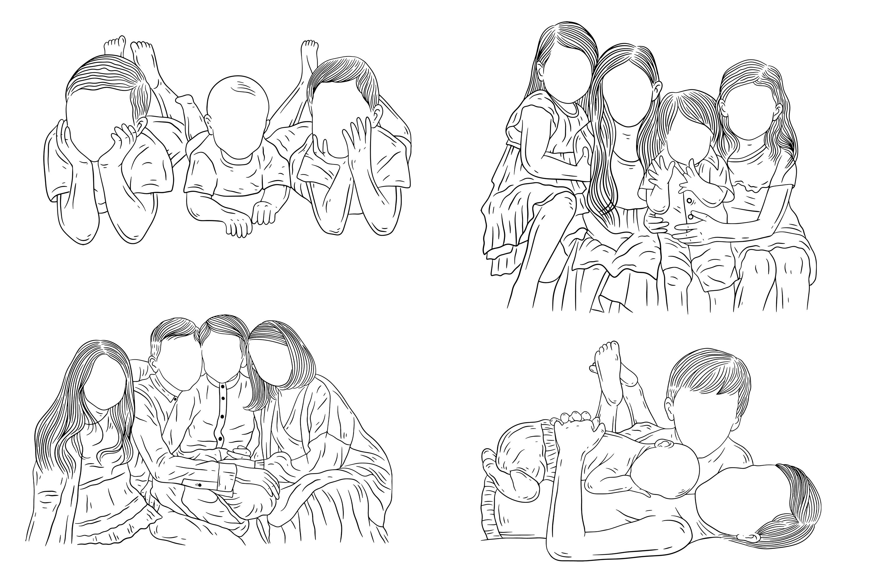 20 Set Bundle Happy Sibling Brother and Sister Kids Child Hand Drawn ...