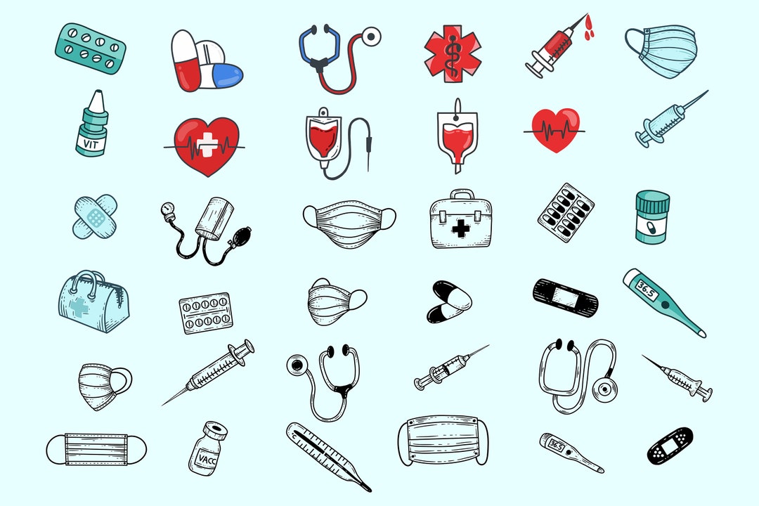 36 Set Bundle Medical Doctor Hospital Doodle Medicine Healthcare Hand ...