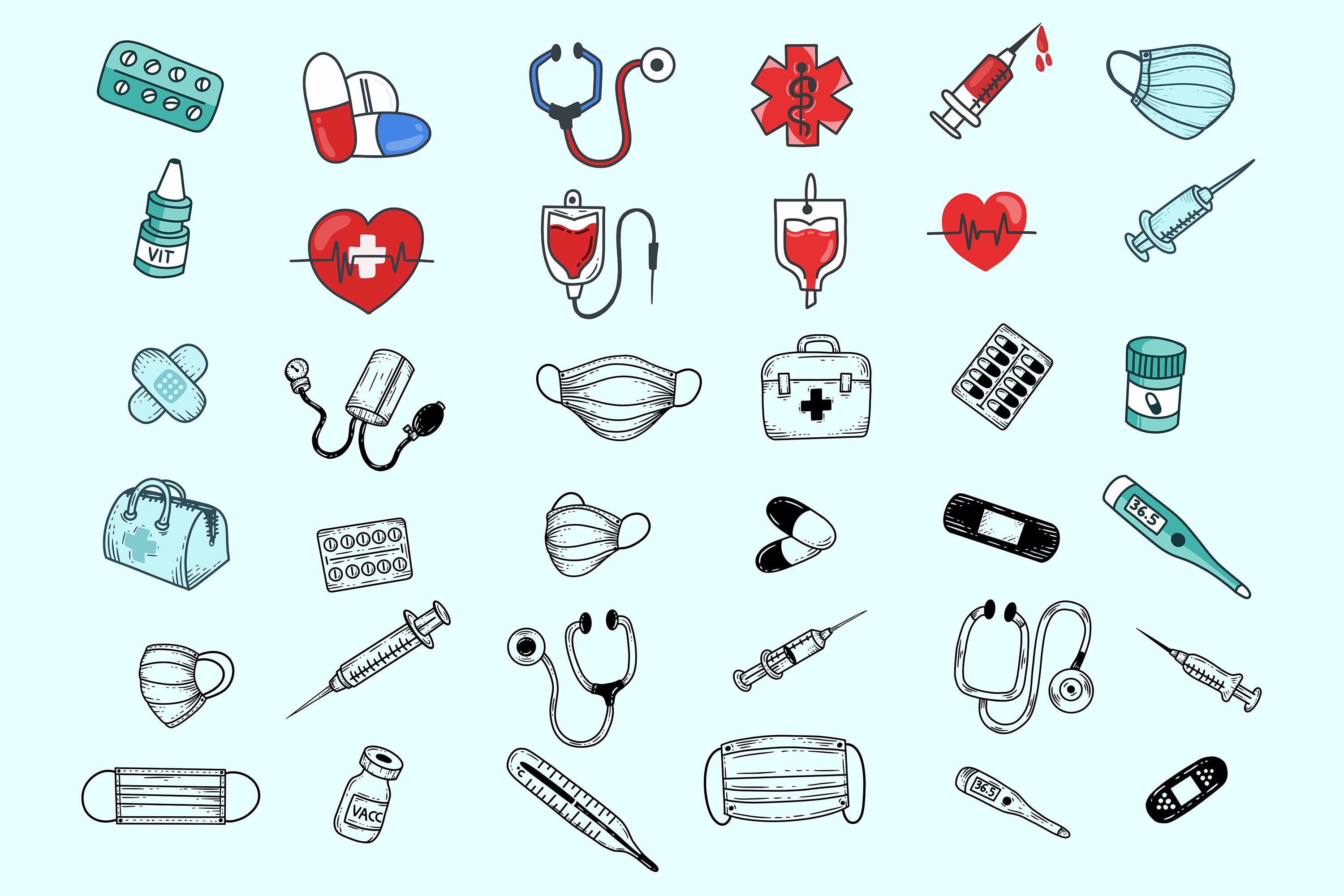 36 Set Bundle Medical Doctor Hospital Doodle Medicine Healthcare Hand ...