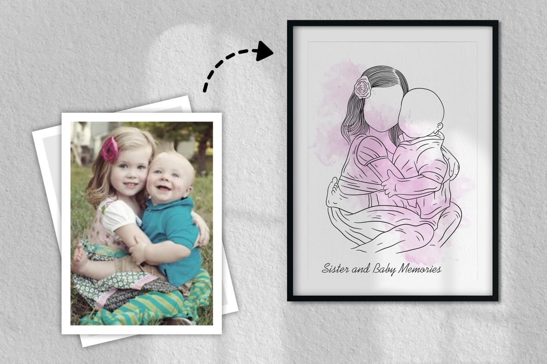Custom Brother Little Brother Line Art, Brothers Gift, Family Wall Art ...