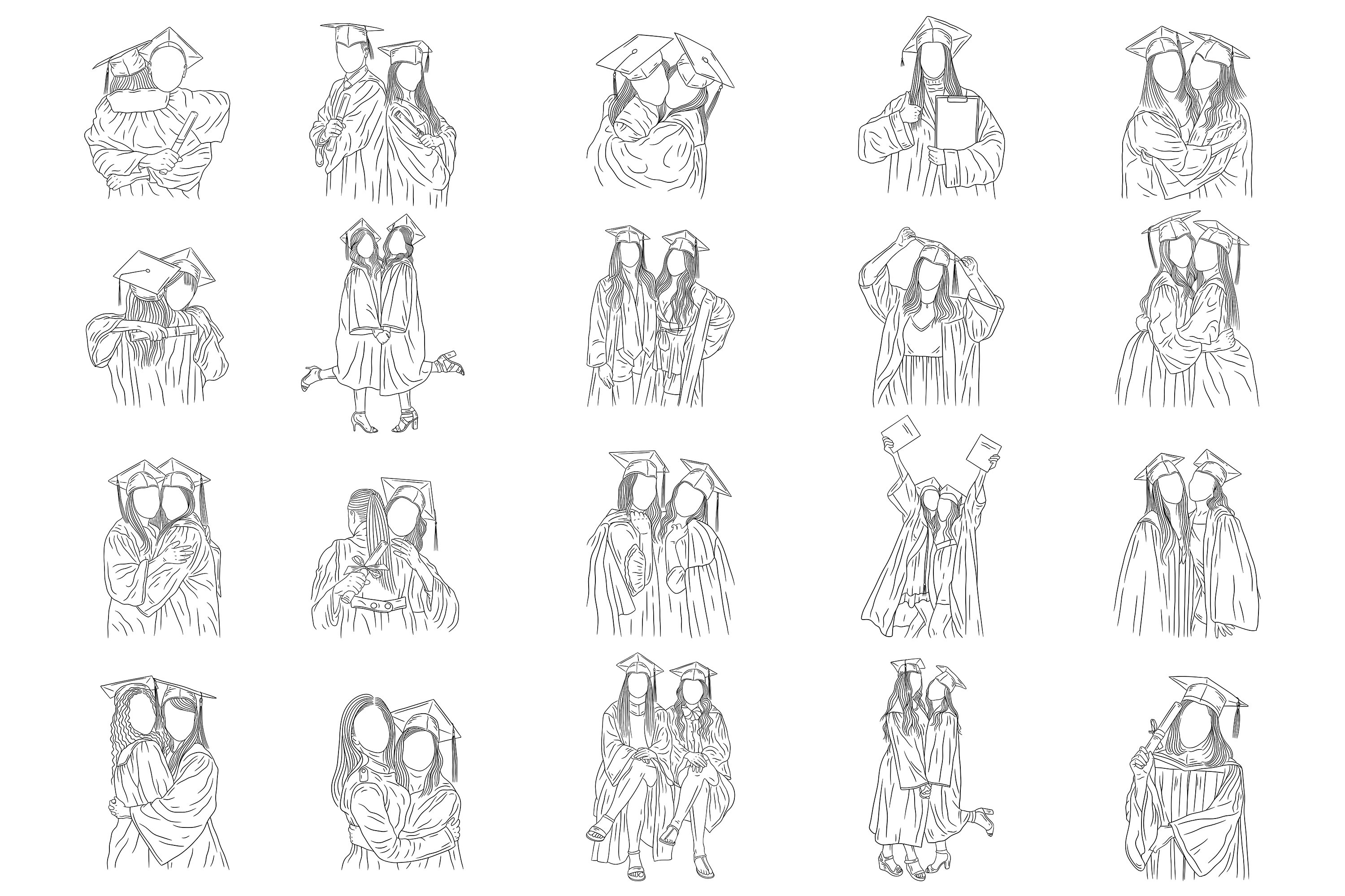 20 Set Bundle Graduation Student University Schools Friends Hand Drawn ...