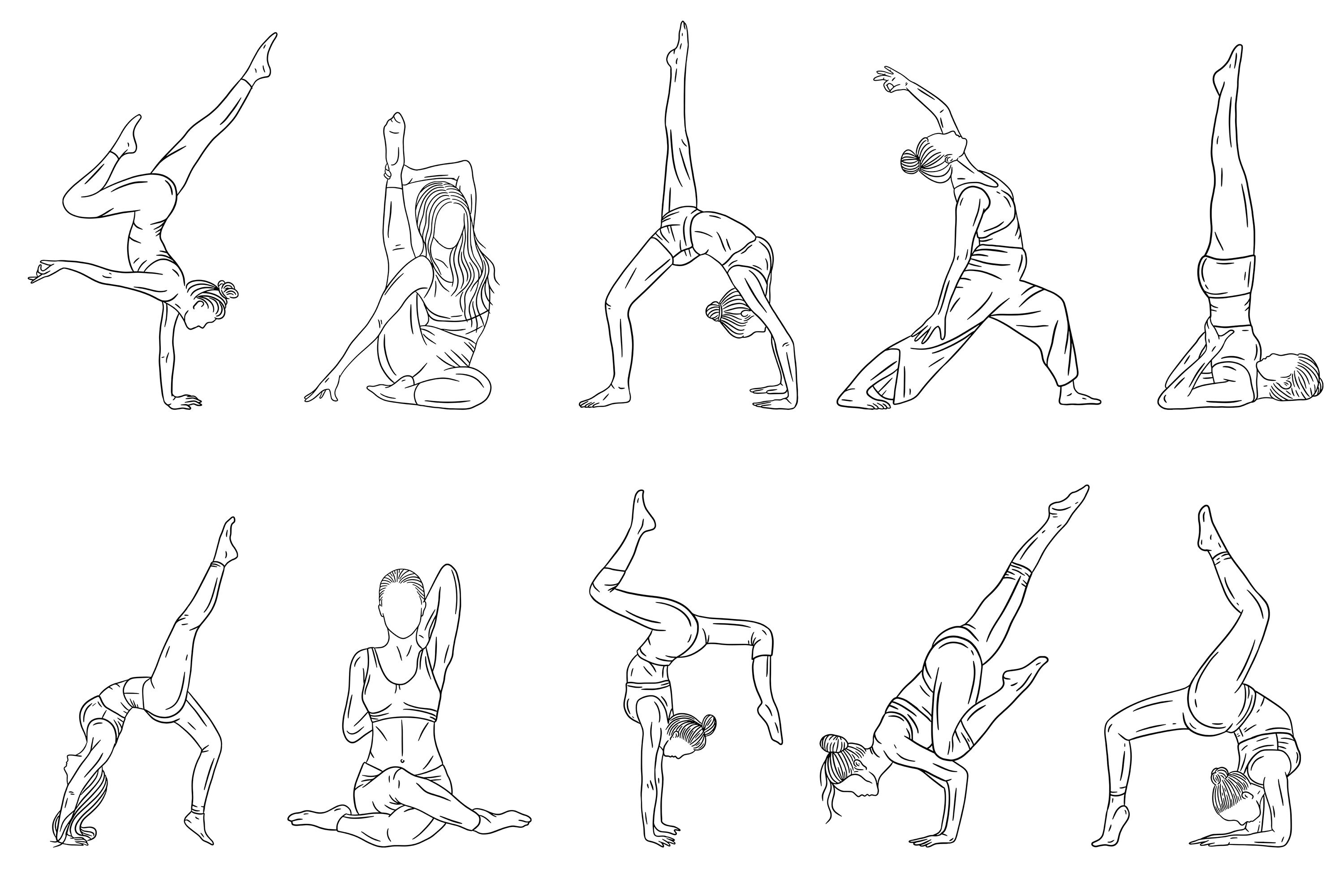 10 Set Bundle Women Yoga Pose Line Art Meditation Namaste Wellness ...