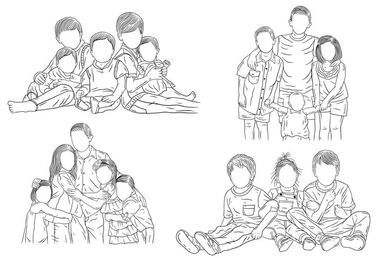 20 Set Bundle Happy Sibling Brother and Sister Kids Child Hand Drawn ...
