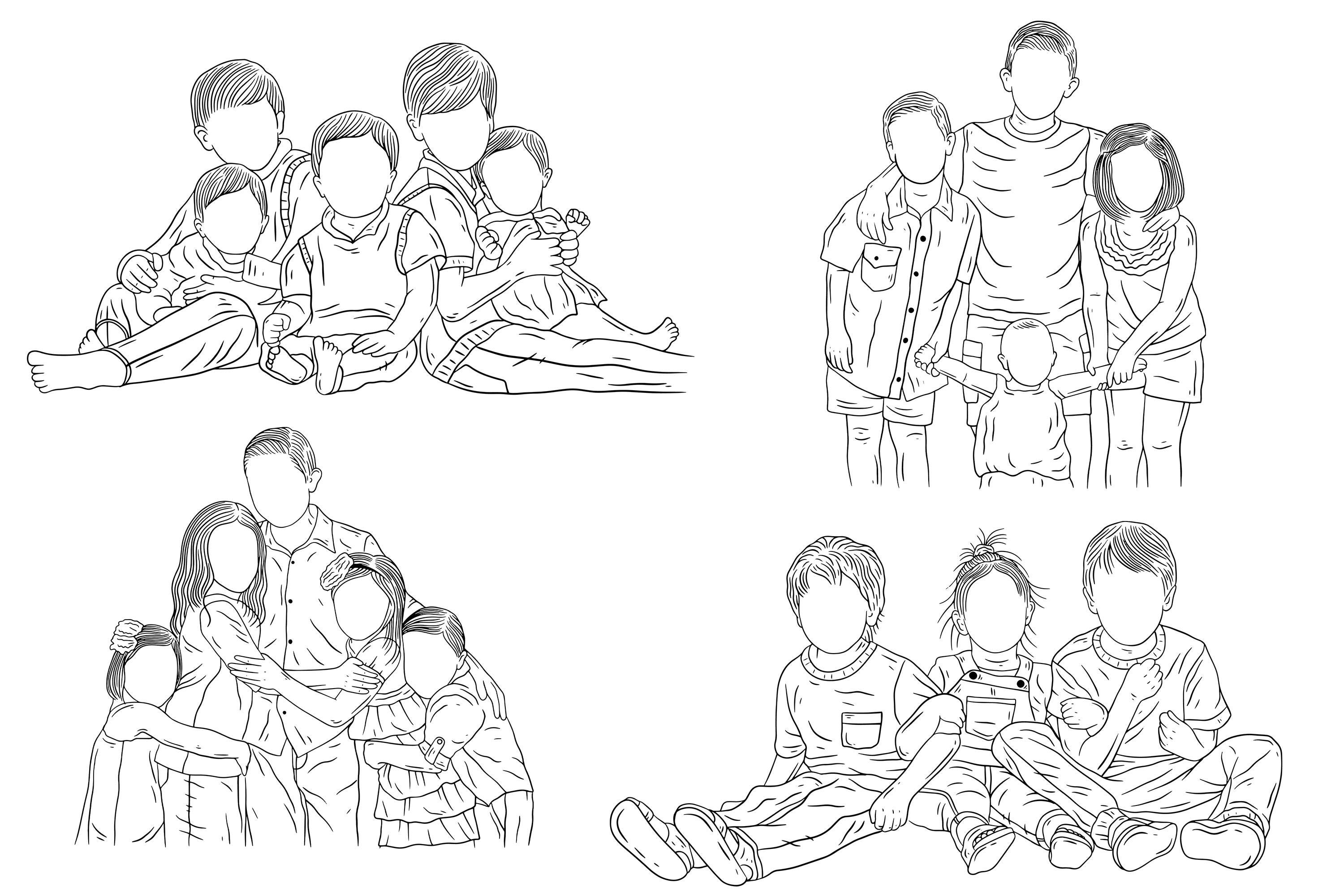20 Set Bundle Happy Sibling Brother and Sister Kids Child Hand Drawn ...