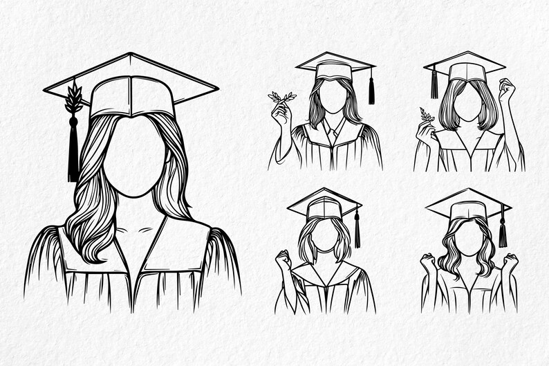 30 Bundle Line Art Happy Graduation Girl Celebrate Pose Use Gown Art ...