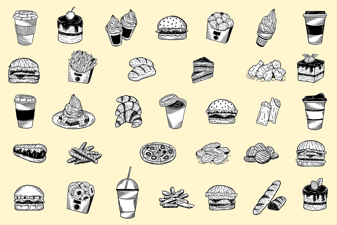 33 Set Bundle Fast Food Burger Pizza Drink Doodle Coffee Bakery ...