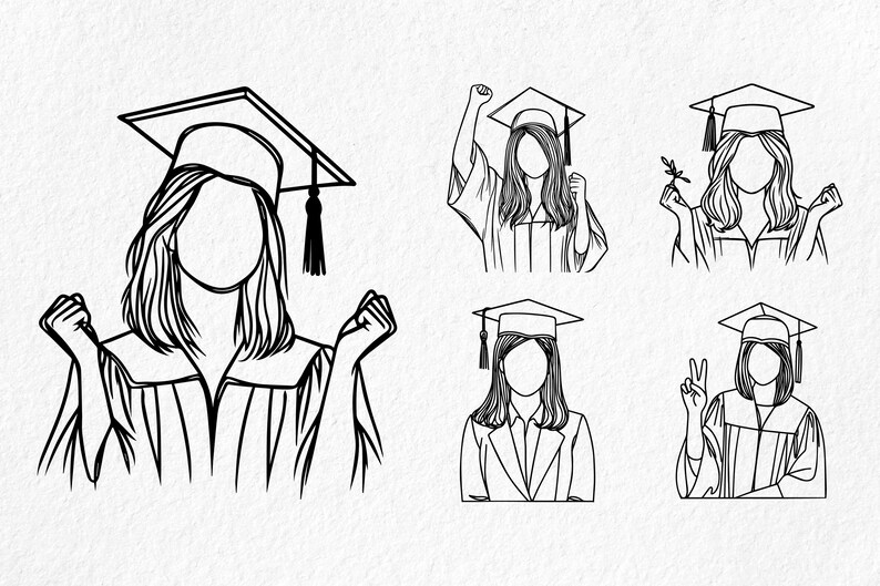 30 Bundle Line Art Happy Graduation Girl Celebrate Pose Use Gown Art ...