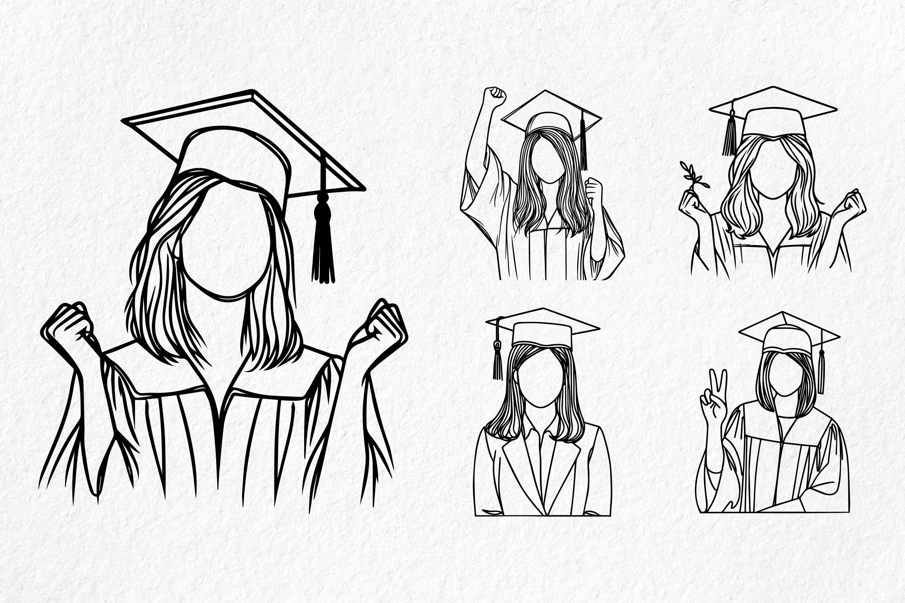 30 Bundle Line Art Happy Graduation Girl Celebrate Pose Use Gown Art ...