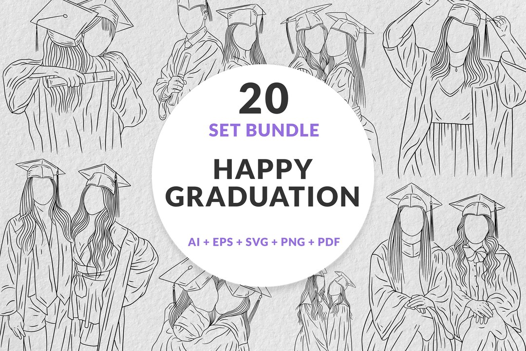 20 Set Bundle Graduation Student University Schools Friends Hand Drawn ...