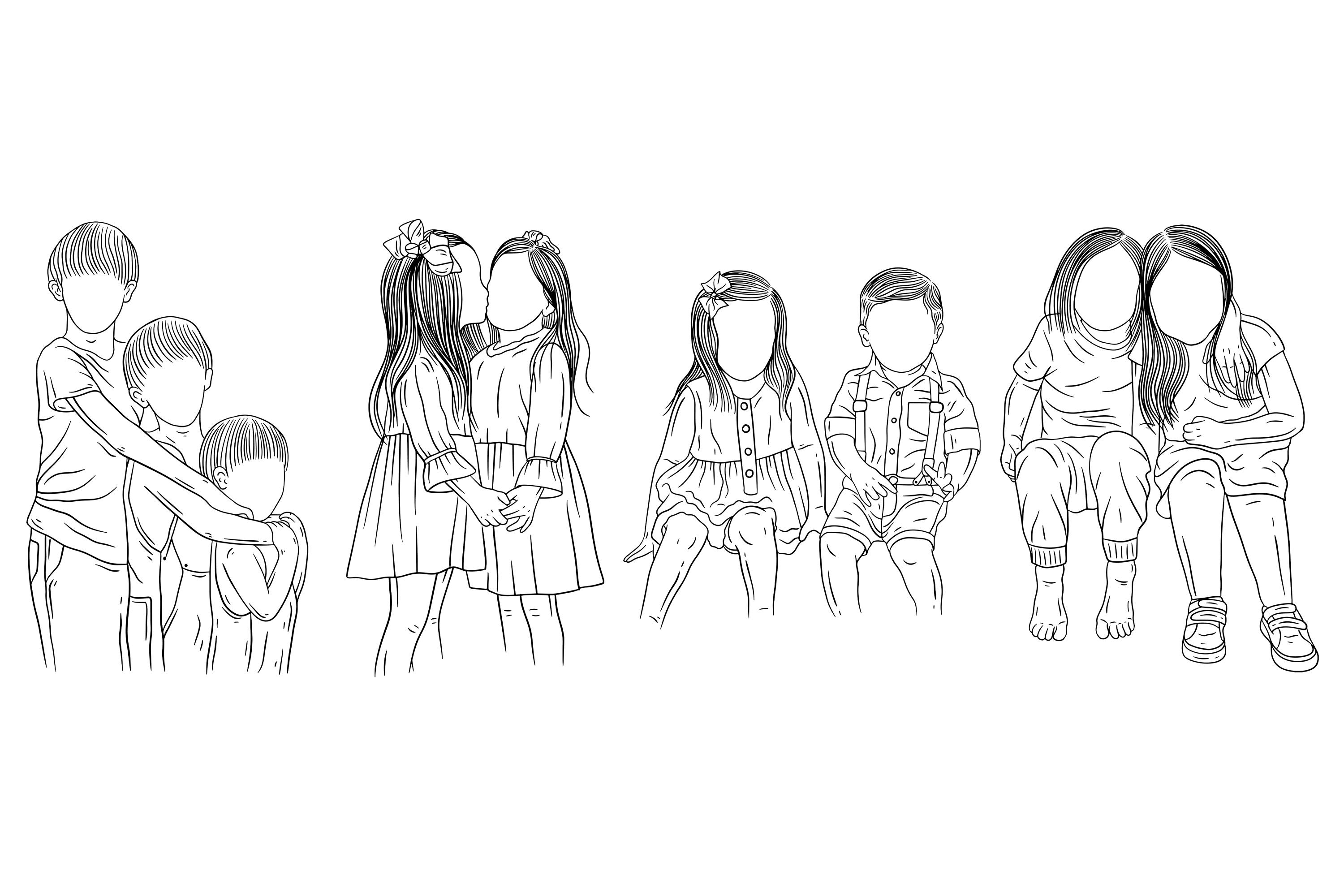 20 Set Bundle Happy Sibling Family Daughter and Son Child Hand Drawn ...