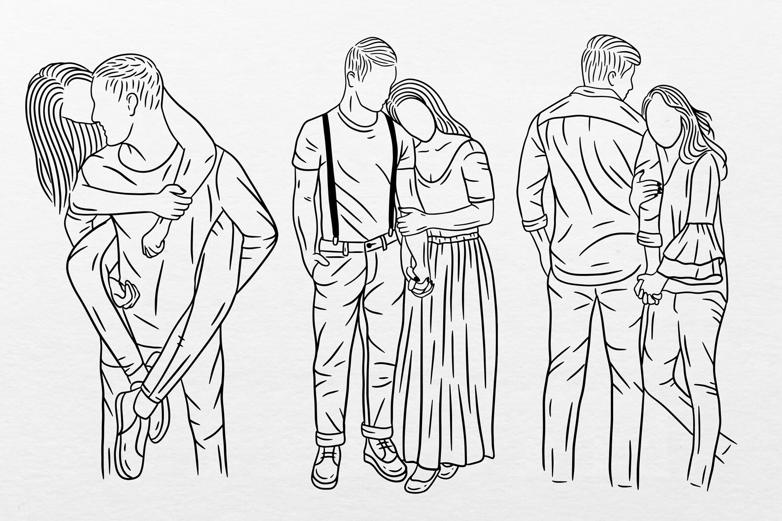 29 Bundle Happy Couple in Love, Romantic, Lovers, Line Art Hand Drawn ...