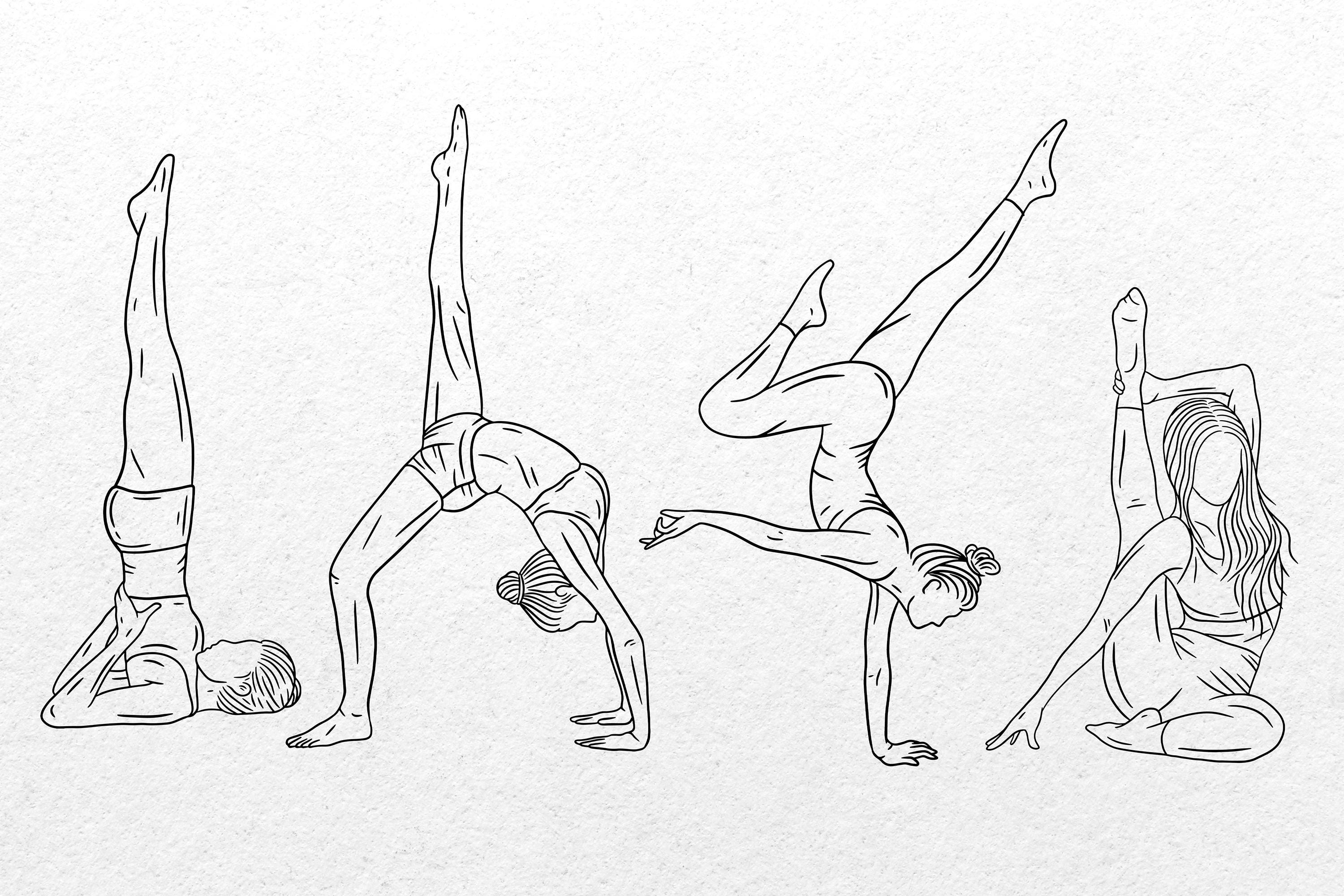 10 Set Bundle Women Yoga Pose Line Art Meditation Namaste Wellness ...