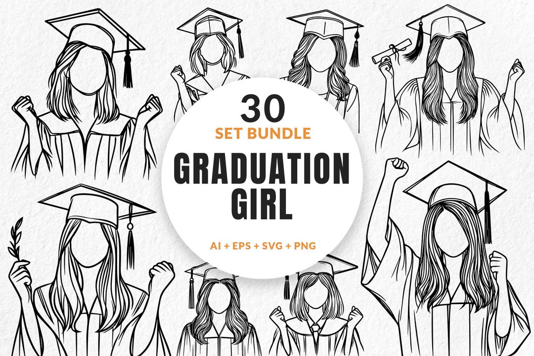30 Bundle Line Art Happy Graduation Girl Celebrate Pose Use Gown Art ...
