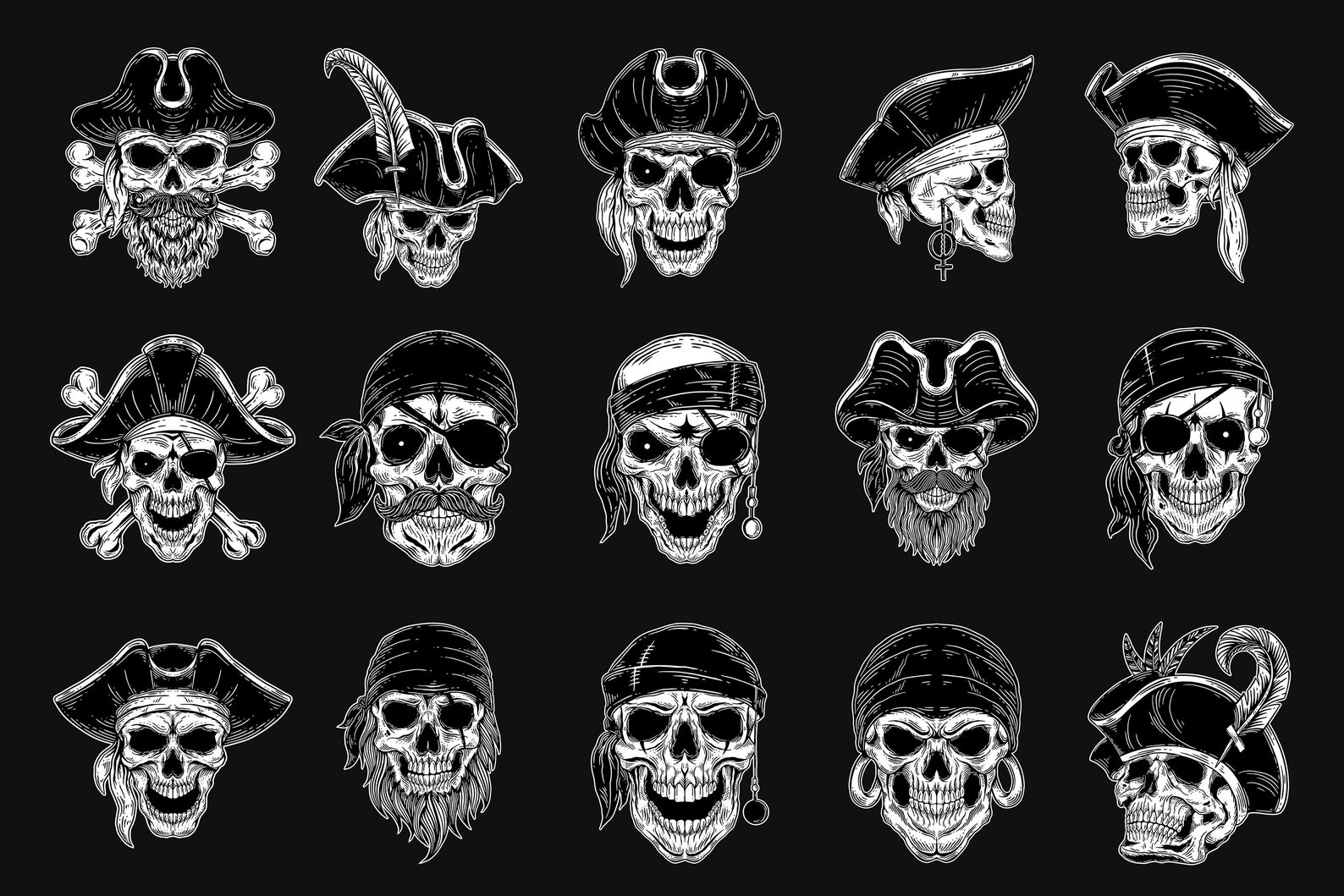 15 Set Bundle Pirate Captain Skull Head Clipart Skull Svg Bundle, Sugar ...