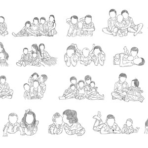 20 Set Bundle Happy Sibling Brother and Sister Kids Child Hand Drawn ...