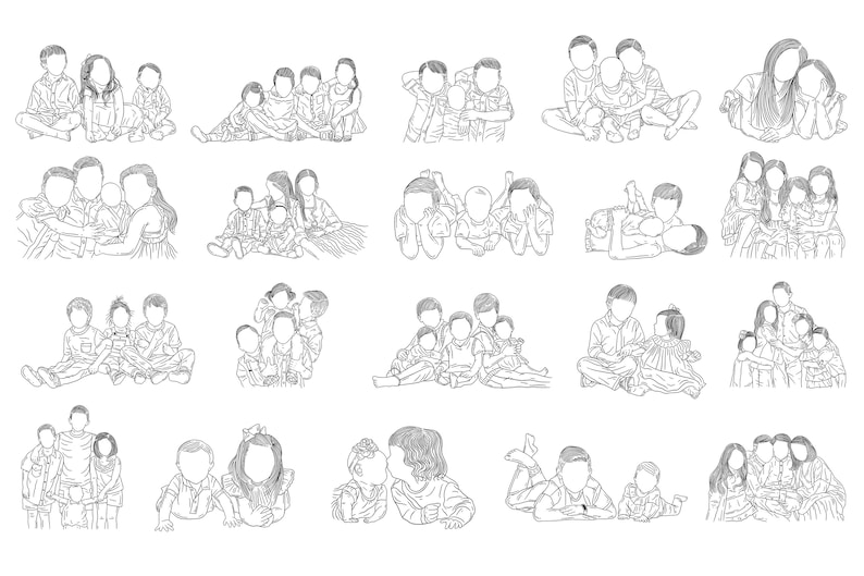 20 Set Bundle Happy Sibling Brother and Sister Kids Child Hand Drawn ...