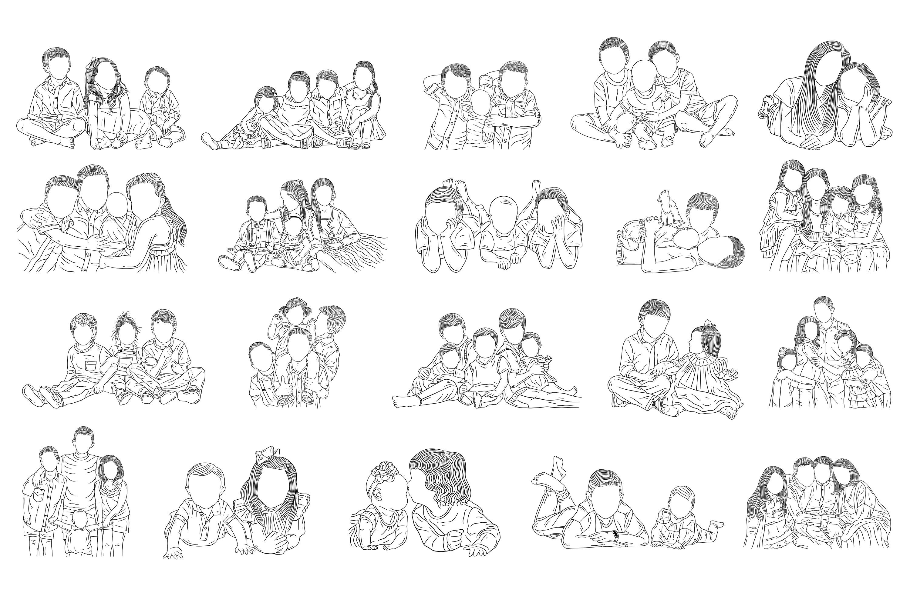 20 Set Bundle Happy Sibling Brother and Sister Kids Child Hand Drawn ...