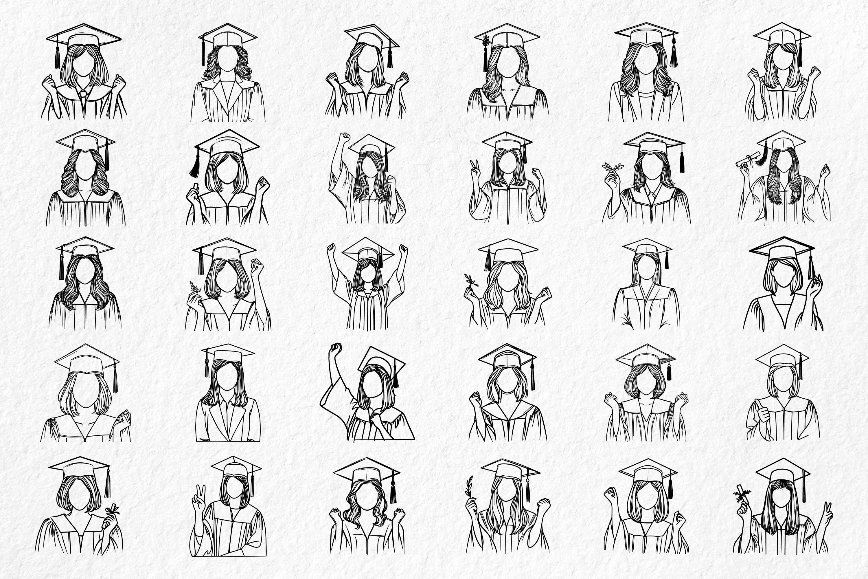 30 Bundle Line Art Happy Graduation Girl Celebrate Pose Use Gown Art ...