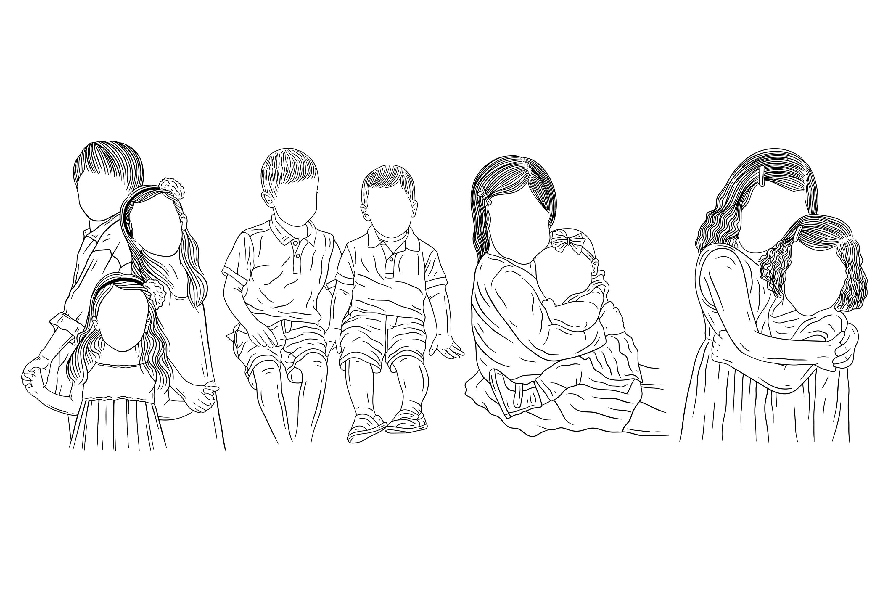 20 Set Bundle Happy Sibling Family Daughter and Son Child Hand Drawn ...