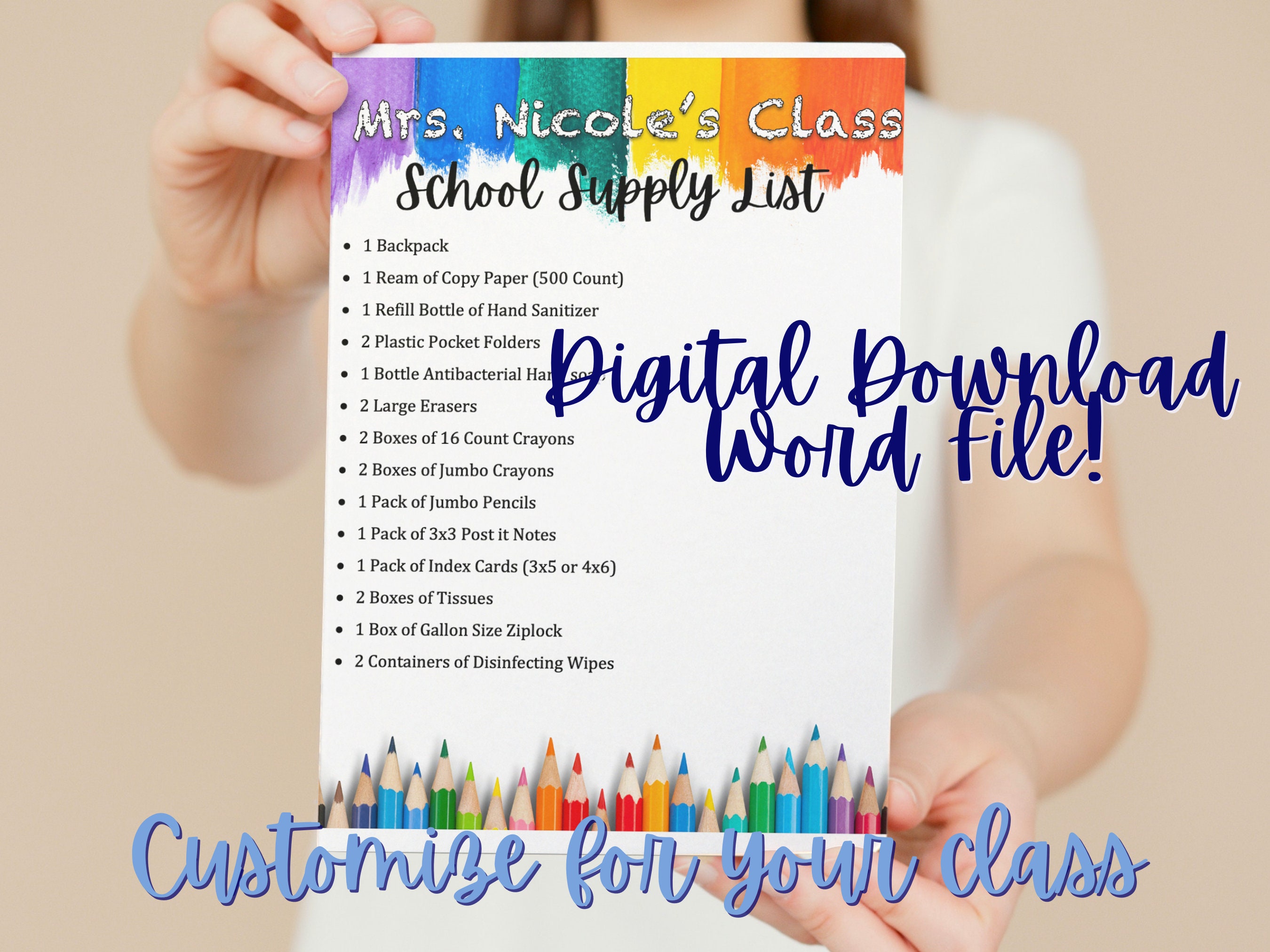 Colorful Customizable School Supply List Template - Etsy