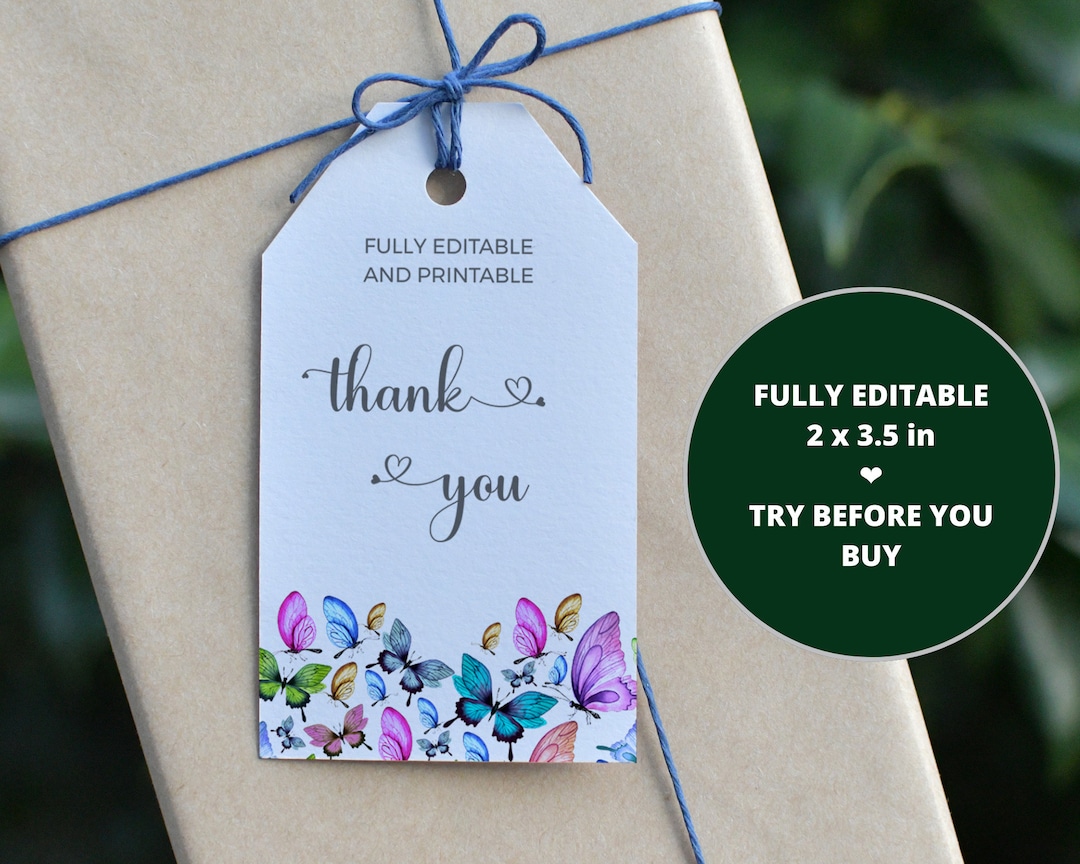 Editable Monarch Butterfly Gift Tag Thank You Favor Party - Etsy