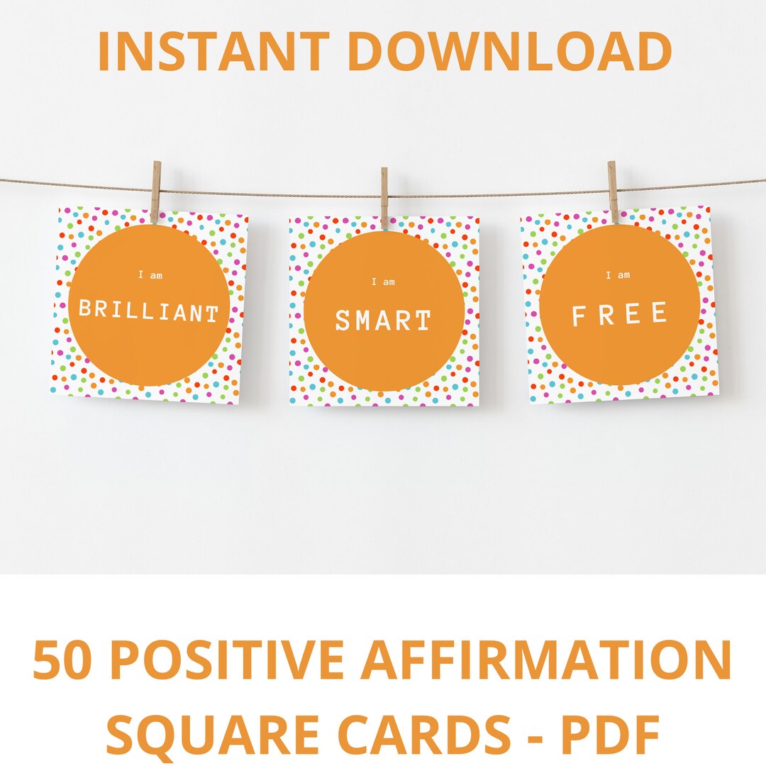 50 Self Esteem Positive Affirmation Cards Printable, Square Affirmation ...